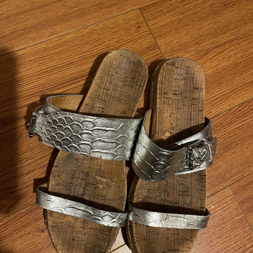 Coach Metallic Croc Embossed Slide Sandals. - Gem